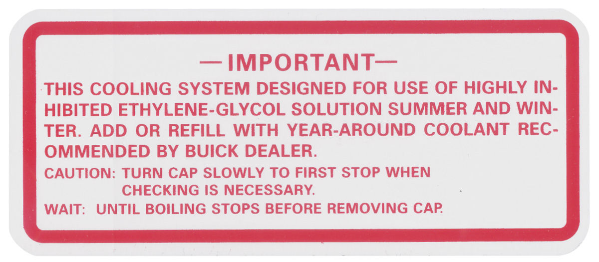 Decal, Cooling System, 1962-64 Skylark, 1963-64 Riviera @ OPGI.com