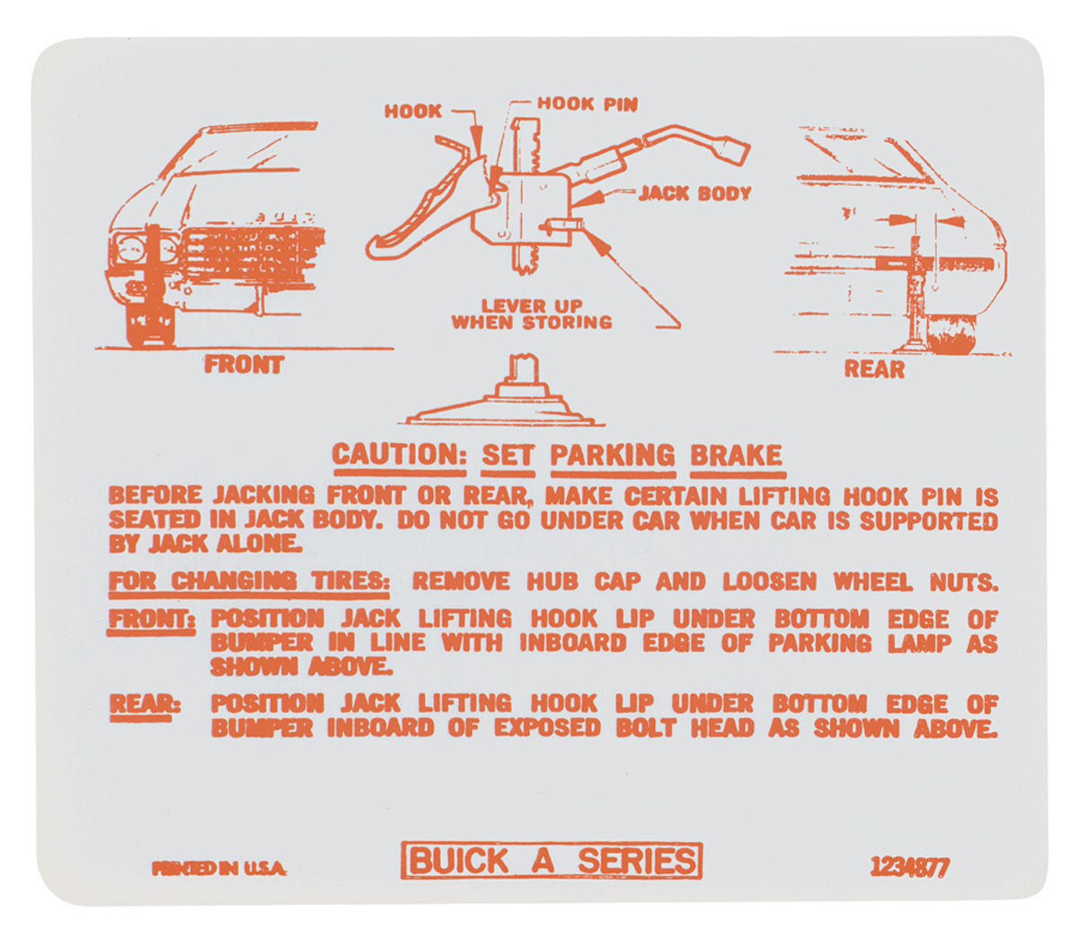 Decal, 70 Skylark, Special, Trunk, Jack Instructions @ OPGI.com