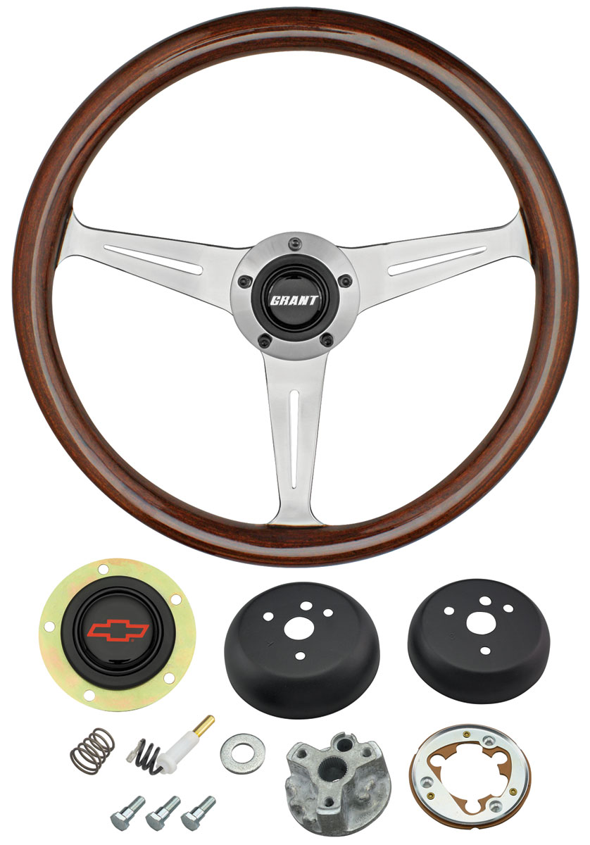 Steering Wheel Kit, Grant 3-Spoke, 1964-65 Chevelle, Mahogany w/Red ...