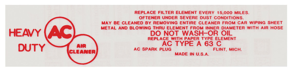 Decal, Air Cleaner Service, 1959-60 Pontiac, V8 2bbl, Red, A63C @ OPGI.com