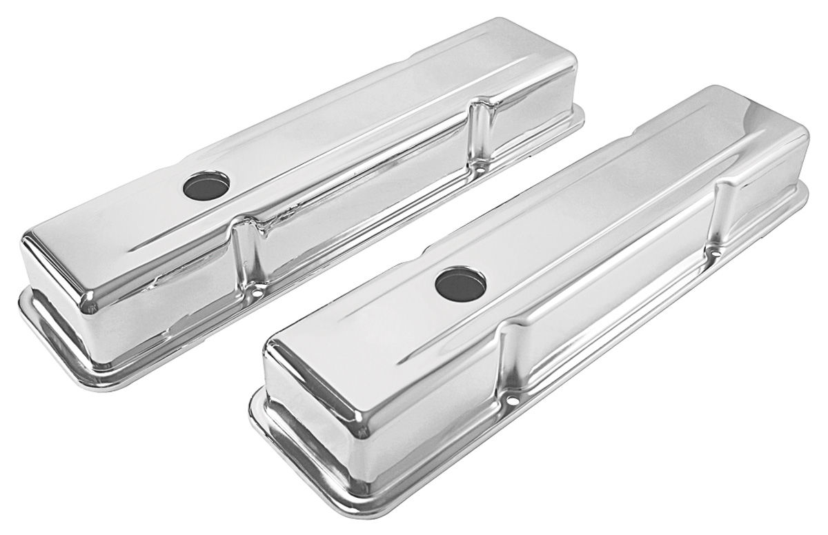 Valve Covers, Chevy Small Block, Chrome, Short, No Baffle @ OPGI.com