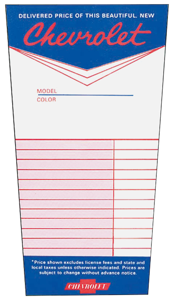 Window Sticker, Dealer Added Option, 1964-72 Chevrolet @ OPGI.com