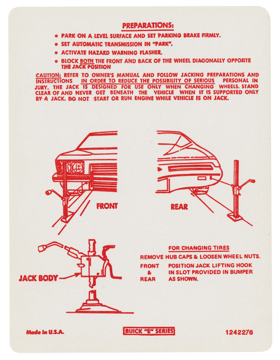 Decal, 73 Riviera, Jack Instruction @ OPGI.com