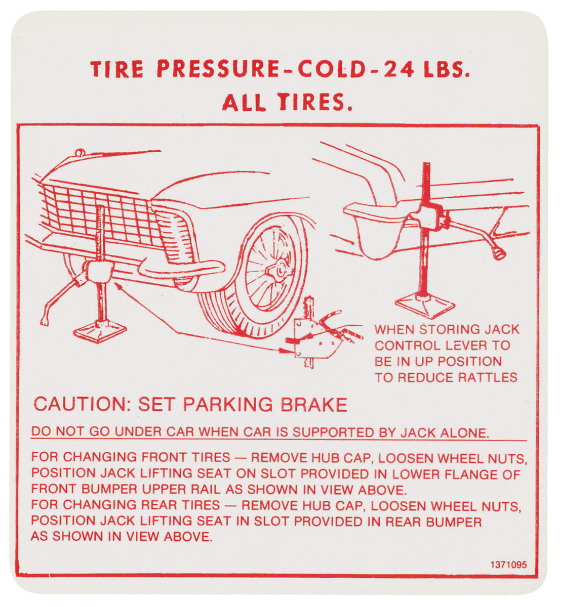 Decal, Jacking Instructions, 1965 Riviera, In Trunk, GM # 1371095 ...