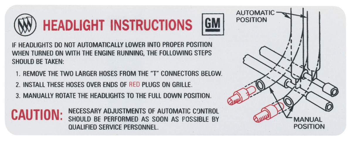 Decal, Headlight Instruction, 1968-69 Riviera @ OPGI.com