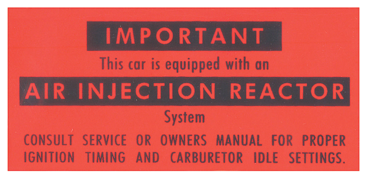 Decal, Air Injection Reactor, California Cars, 1966-67 Pontiac/Buick ...