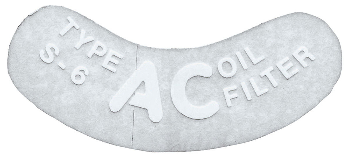 Decal, 58-59 Cadillac, Oil Filter Housing, AC S6 @ OPGI.com