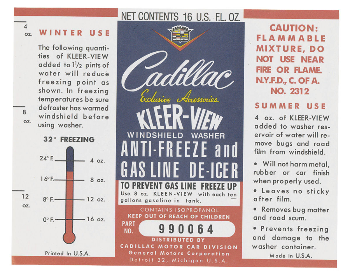 Decal, GM Kleer-View Bottle, 1955-58 Cadillac, GM # 990064 @ OPGI.com