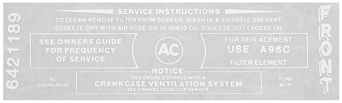Decal, Air Cleaner Service, Wildcat 310, 1966 Buick @ OPGI.com
