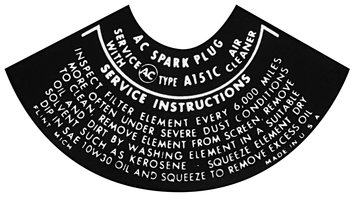 Decal, Air Cleaner Service, 1962-64 Corvair @ OPGI.com