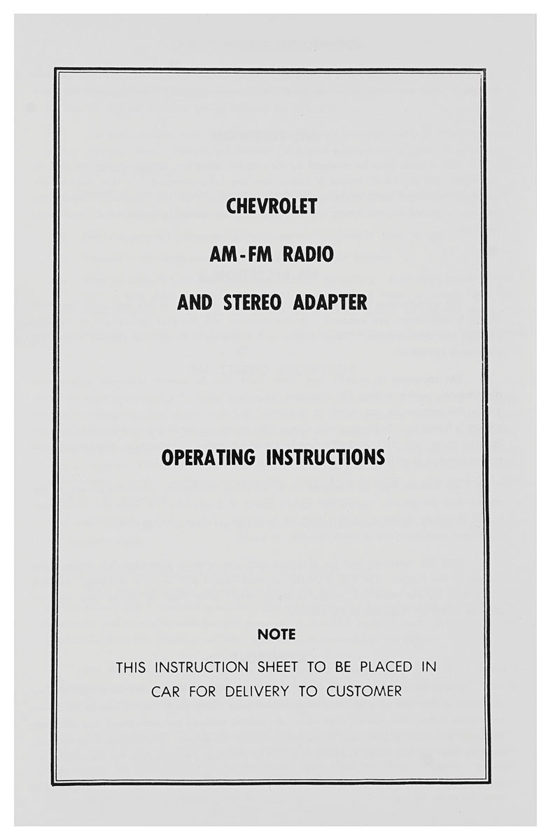 Instructions Guide, AM/FM Stereo and Stereo Adapter, 1966-67 Corvair ...