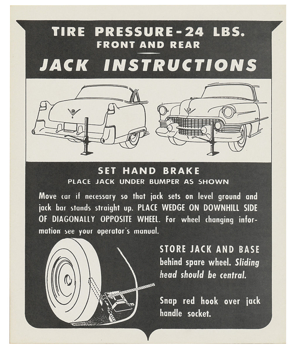 Decal, Jack Instruction Tag, 1941-47 Cadillac @ OPGI.com