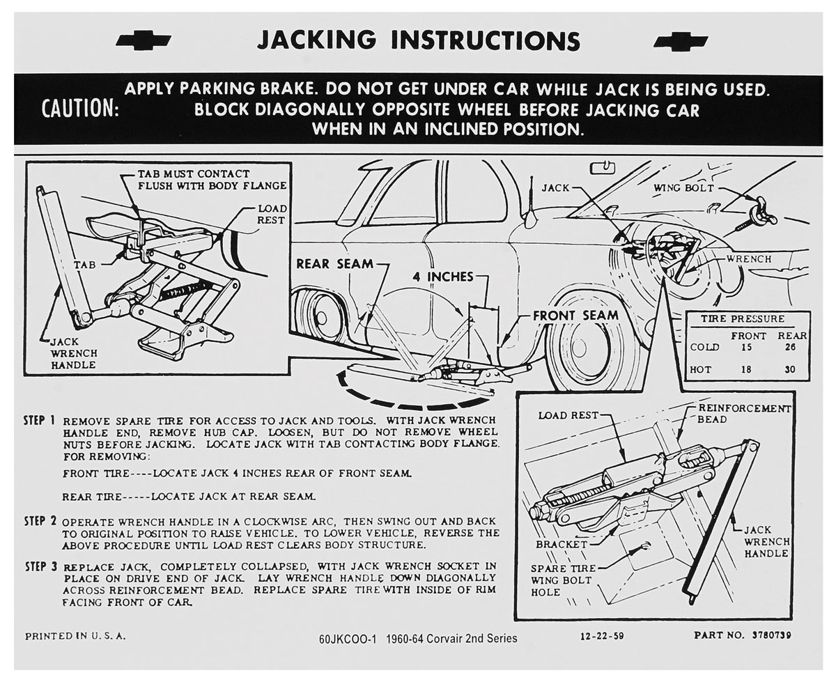 Decal, Jack Base Caution, 1962-64 Corvair @ OPGI.com