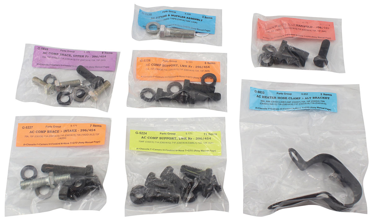 Fastener Set, Air Conditioning, 1970-72 CHEVELLE/EL CAMINO, Engine, BB ...