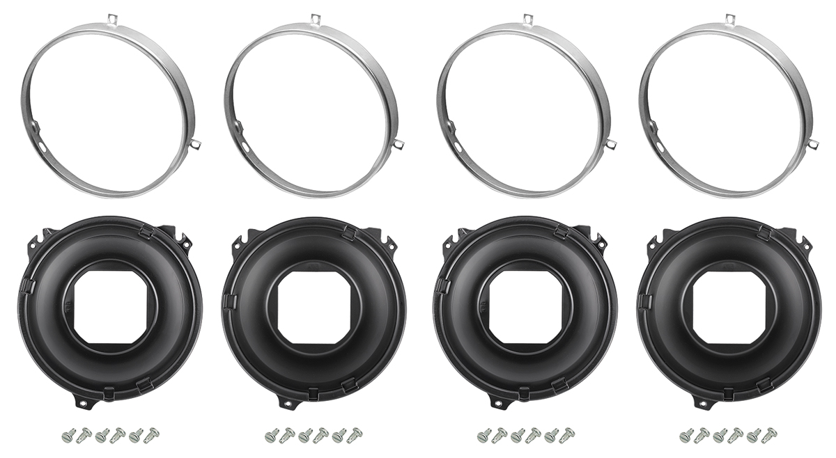 RESTOPARTS - Mounting Bucket & Rings Kit, Headlights, 1965-69 @ OPGI.com