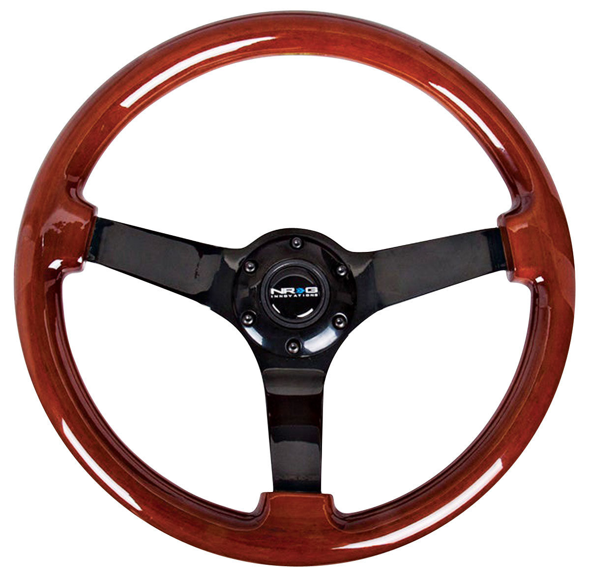 Steering Wheel, NRG, 350mm/3" Dish, Brown Mahogany, Matte BK Spoke ...