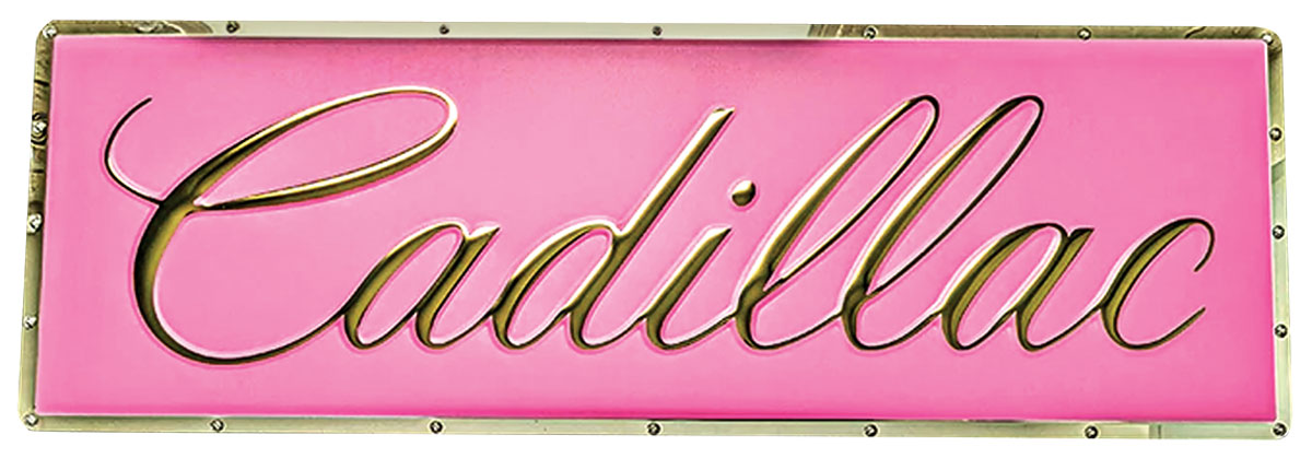 Sign, Cadillac Script Pink Gold 12" x 36" @ OPGI.com