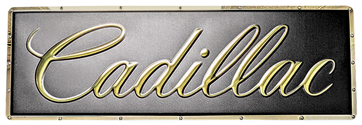Sign, Cadillac Script Black Gold 12" x 36" @ OPGI.com