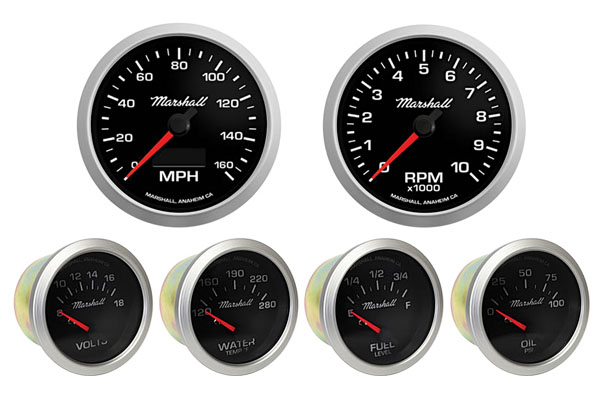Marshall Instruments - Gauge Set, 6pc, 240-33 Ohm Fuel, 3-3/8" Speedo ...