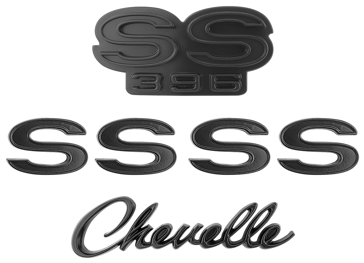 Emblem Set, 1968-69 Chevelle SS396, Custom Black, Grille/Fenders/Header ...
