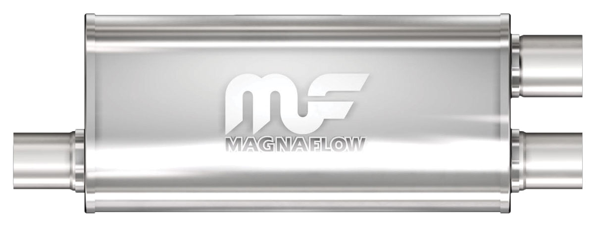 Magnaflow - Muffler, 5" x 8" x 18" Oval Reversible, Brshd 430SS, Offset ...