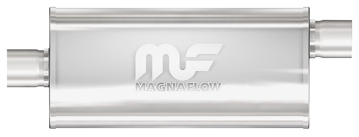 Magnaflow - Muffler, 5" x 8" x 14" Oval Reversible, MF, Brushed 430SS, Offset/Center @ OPGI.com