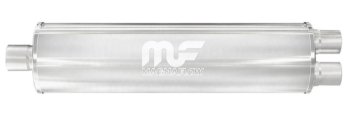 Muffler, 7" Round Reversible, Magnaflow, Satin 409SS, Center/Dual @ OPGI.com