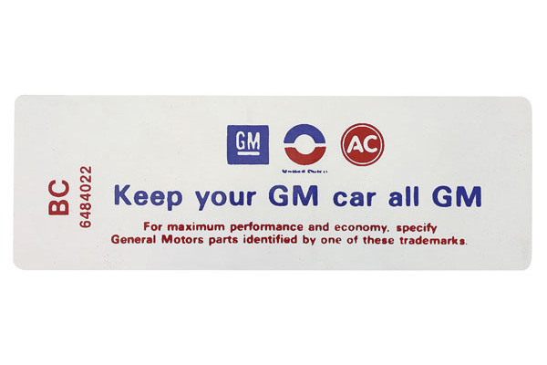 Decal, Air Cleaner, 1968 Skylark/GS350/GS400, All GM, BC 6484022 @ OPGI.com