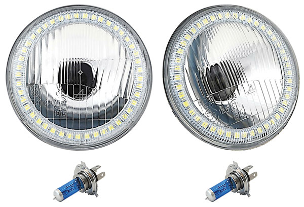Headlights, Octane Lighting 5-3/4" SMD LED Halo, H4 Bulb, White w/Flood ...
