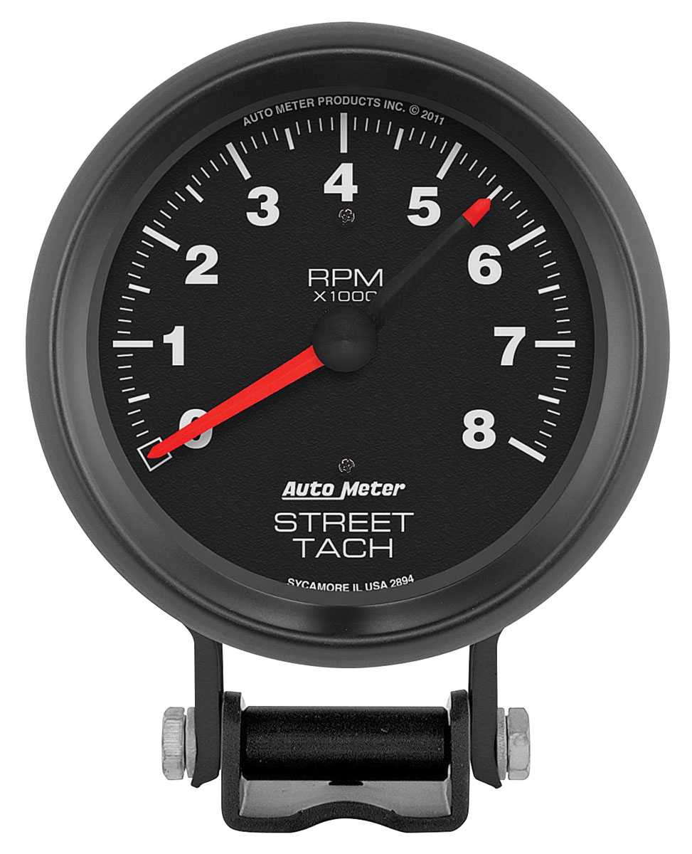 Gauge, Pedestal Tachometer, AutoMeter, 3-3/4", 0-8,000RPM, w/Red Line ...
