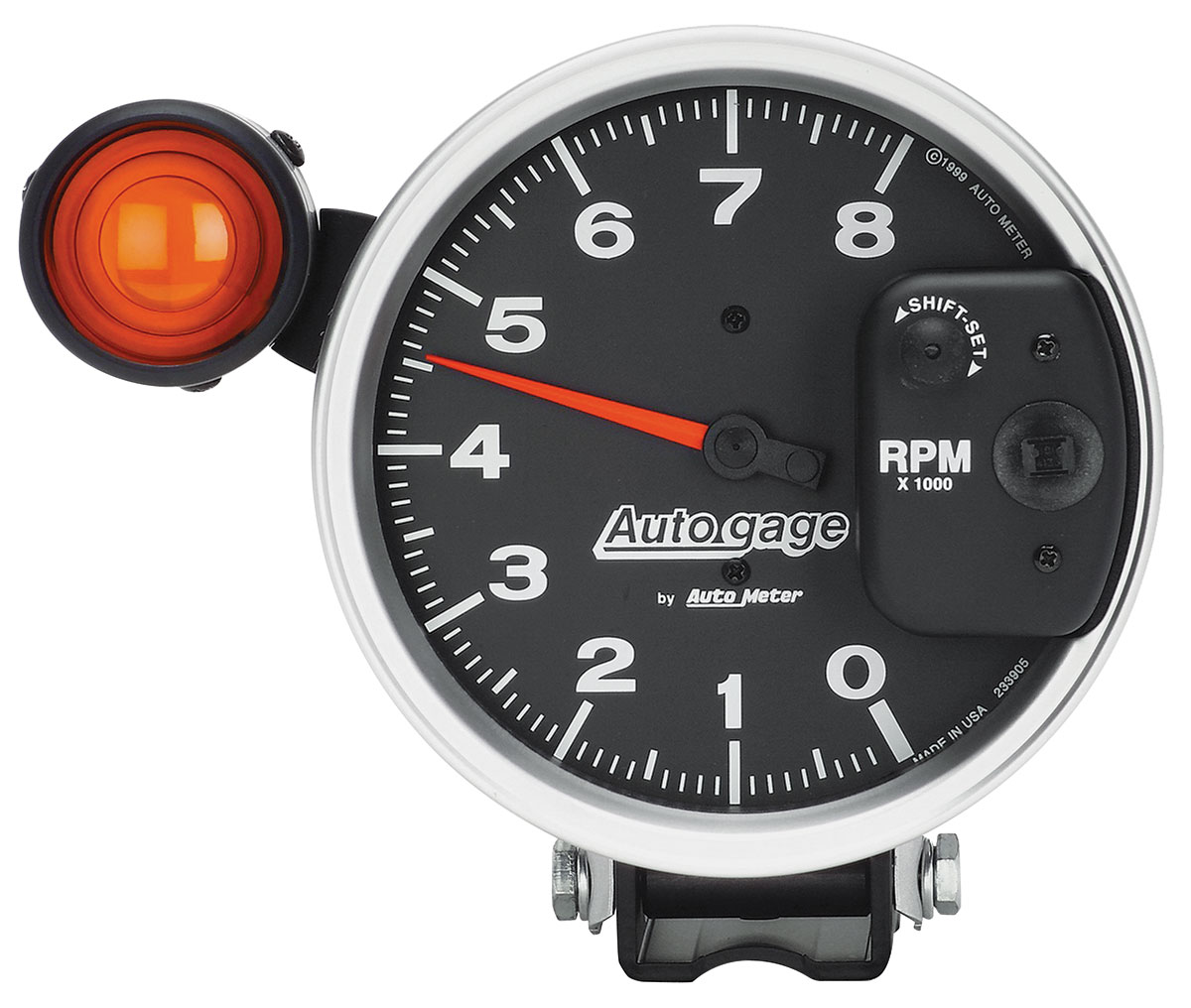 Gauge, Pedestal Tachometer, AutoMeter, 5", 0-8,000 RPM, w/Ext. Shift Lt ...